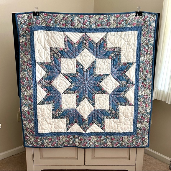 Wall Decor | Handmade Blue Cream Star Heart Quilt | Poshmark